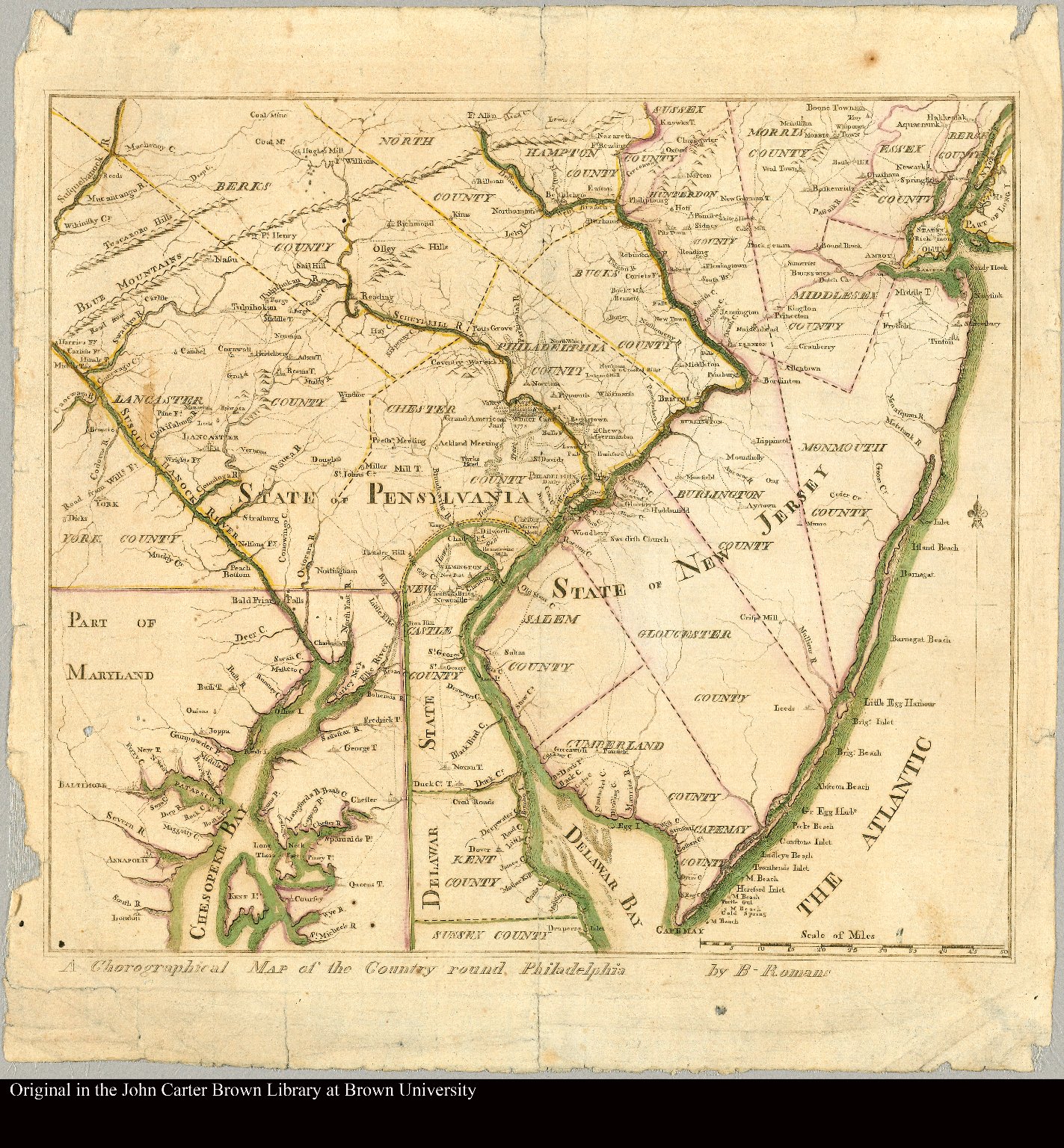 A chorographical map of the country round Philadelphia by B-Romans ...