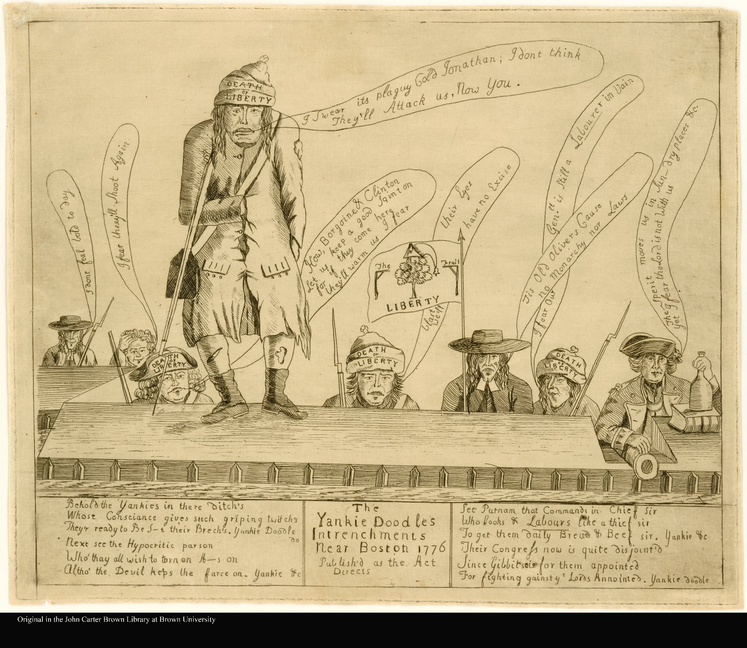 The Yankie Doodles Intrenchments Near Boston 1776 - JCB Political Cartoons